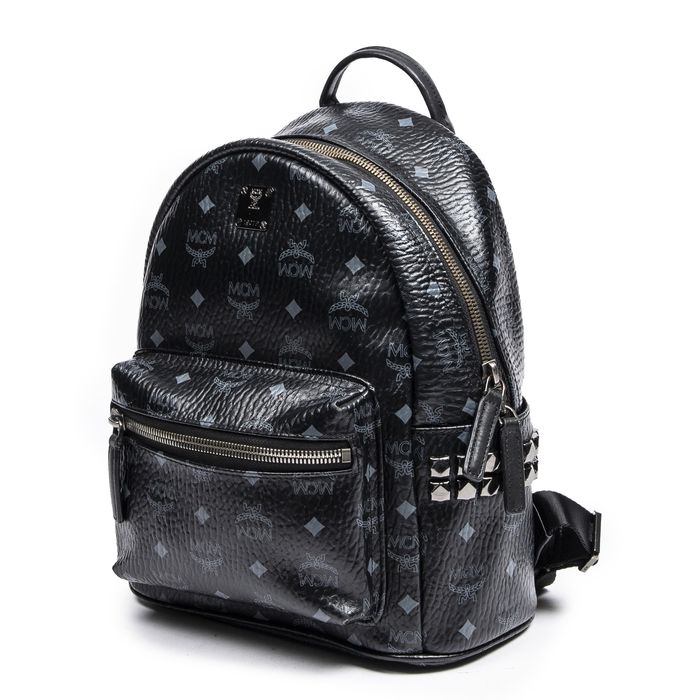 MCM Small Side Stark Studded Backpack in Black Visetos Coated Canvas ...