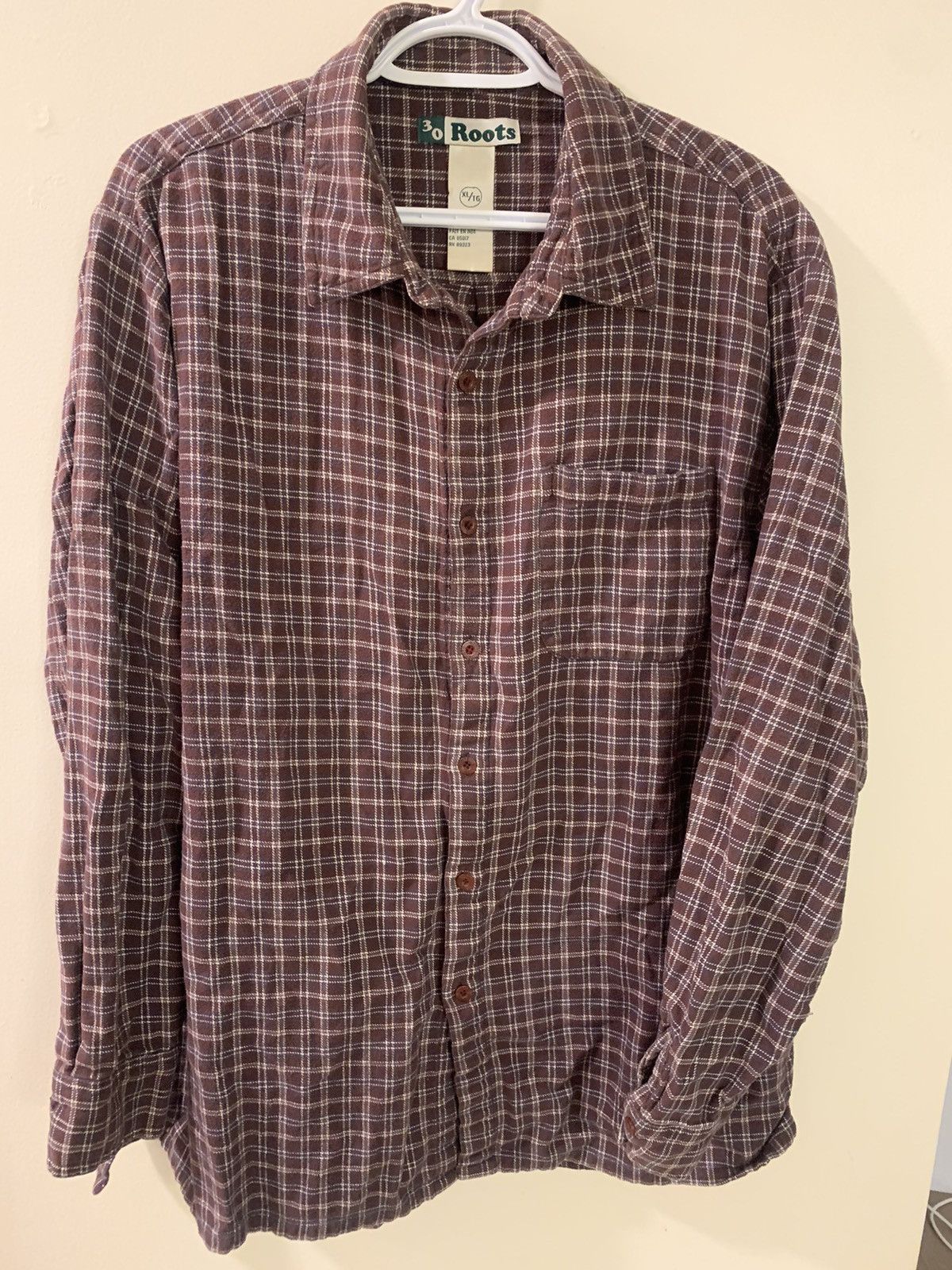 Vintage 2000’s Roots 30 Thick Earth Tone Maroon Brown Flannel | Grailed