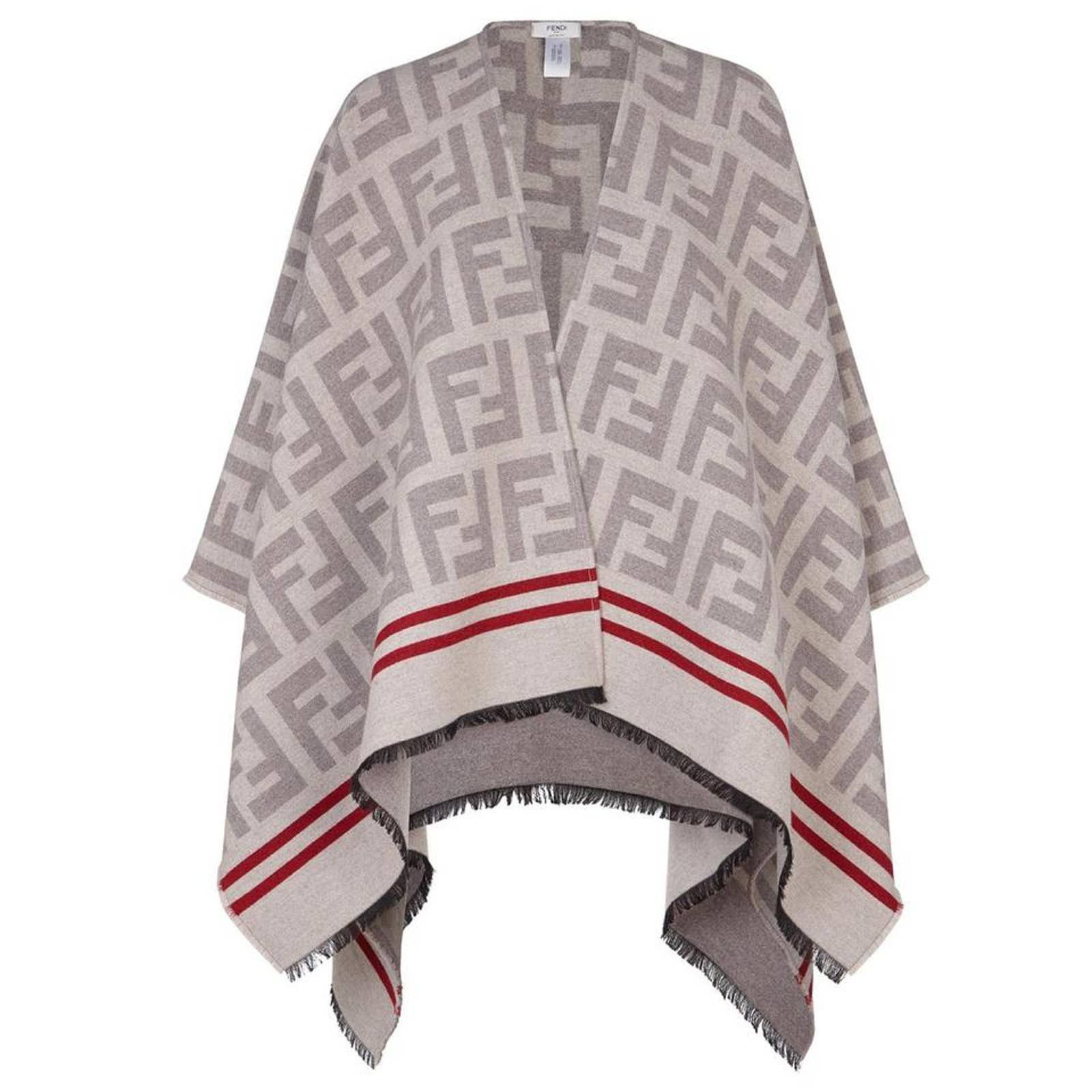 Fendi FF logo jacquard fringe wool silk poncho cape wrap | Grailed