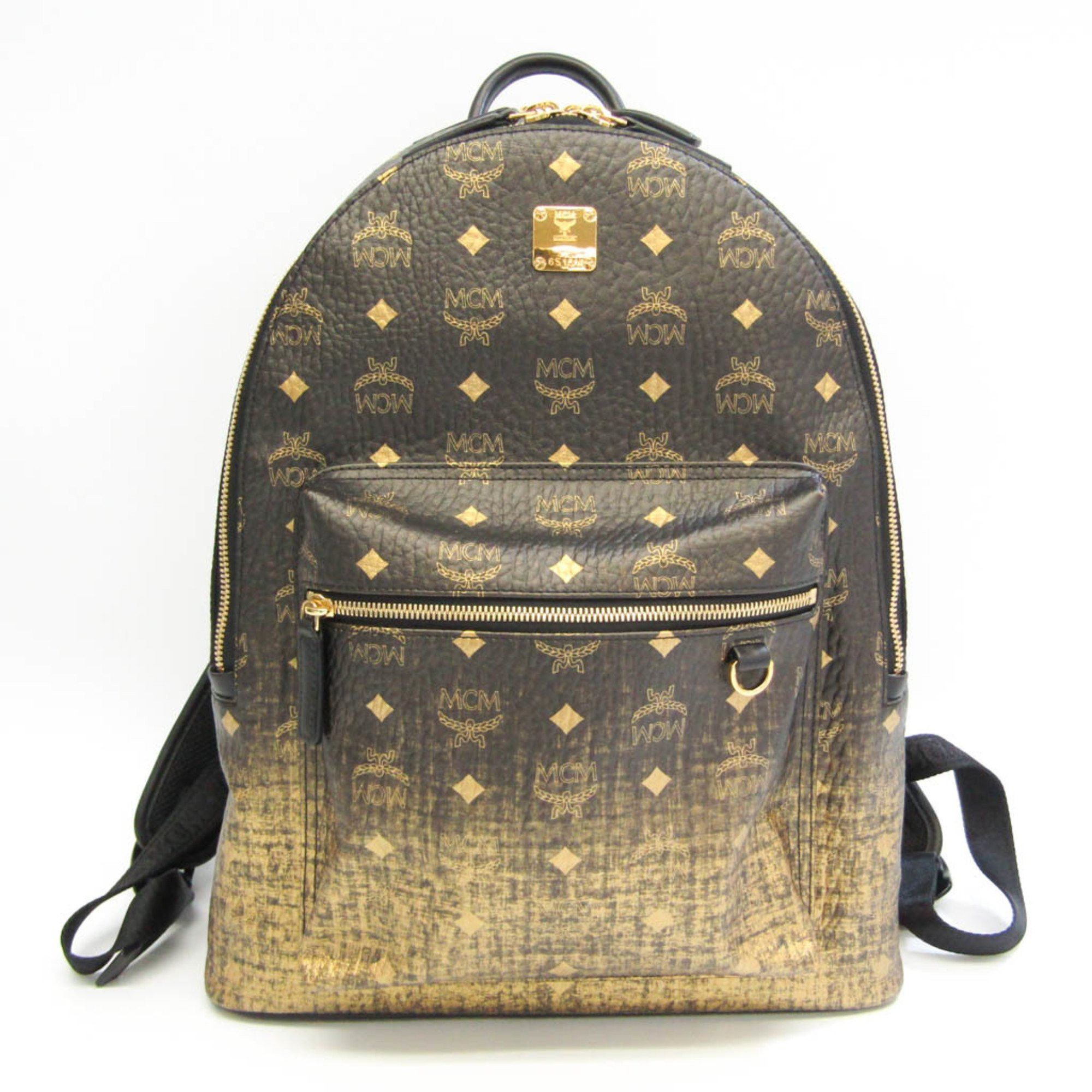 MCM MCM Visetos MMK 9AVE79 DG001 Men,Women Leather Backpack Black,Gold ...