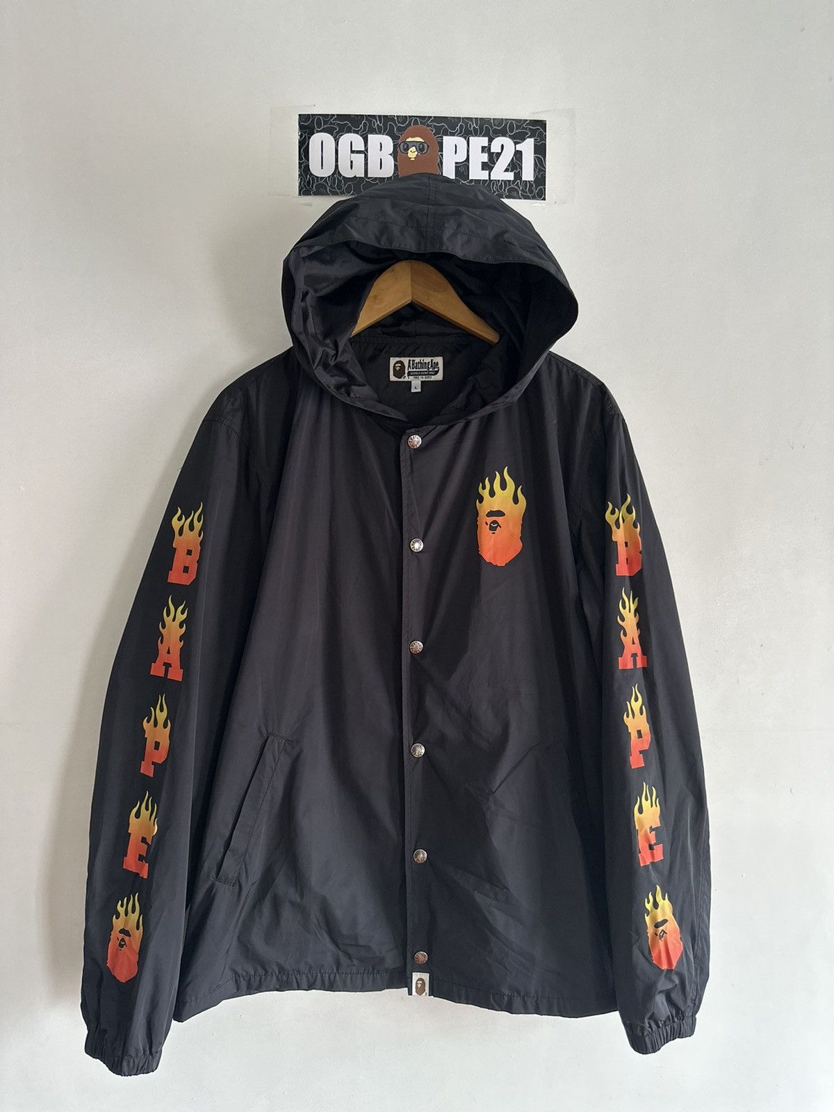Bape BAPE FLAME A bathing ape fire Windbreaker jacket | Grailed