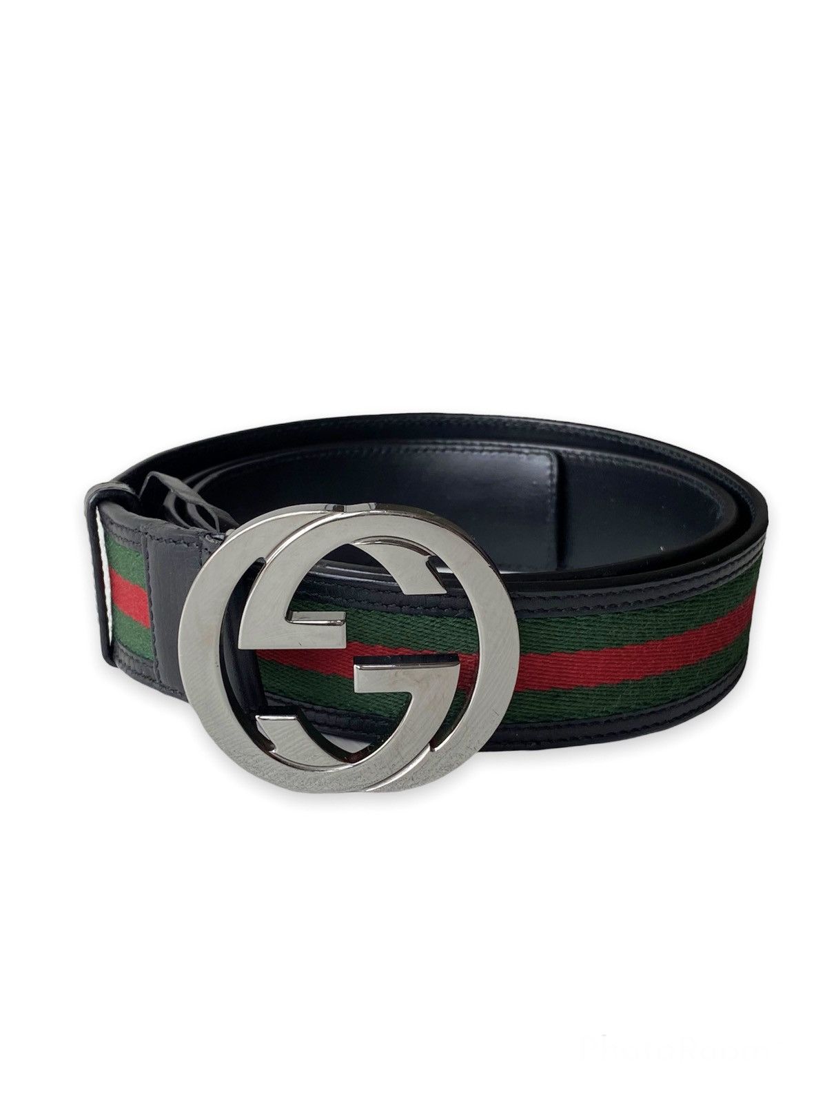 Gucci GUCCI STRIP RED GREEN LEATHER BELT WEB SILVER INTERLOCKING | Grailed
