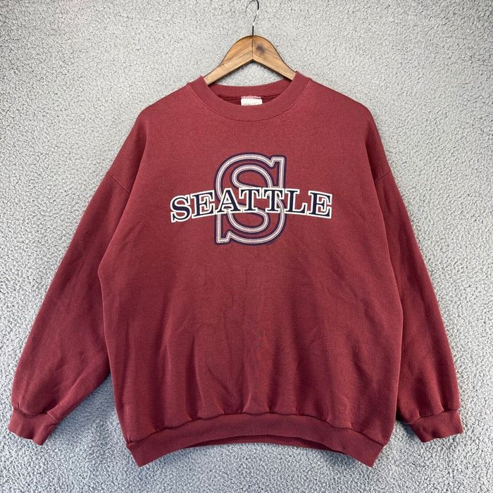 Tultex Vintage Seattle Crewneck Sweatshirt Adult XL Red Graphic Spellout 90s Sweat Mens | Grailed