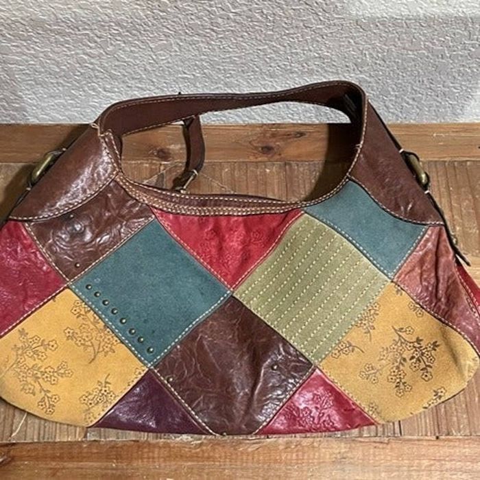 Fossil Fossil Leather Multicolored Patchwork Quilt Pattern Hobo Bag ...