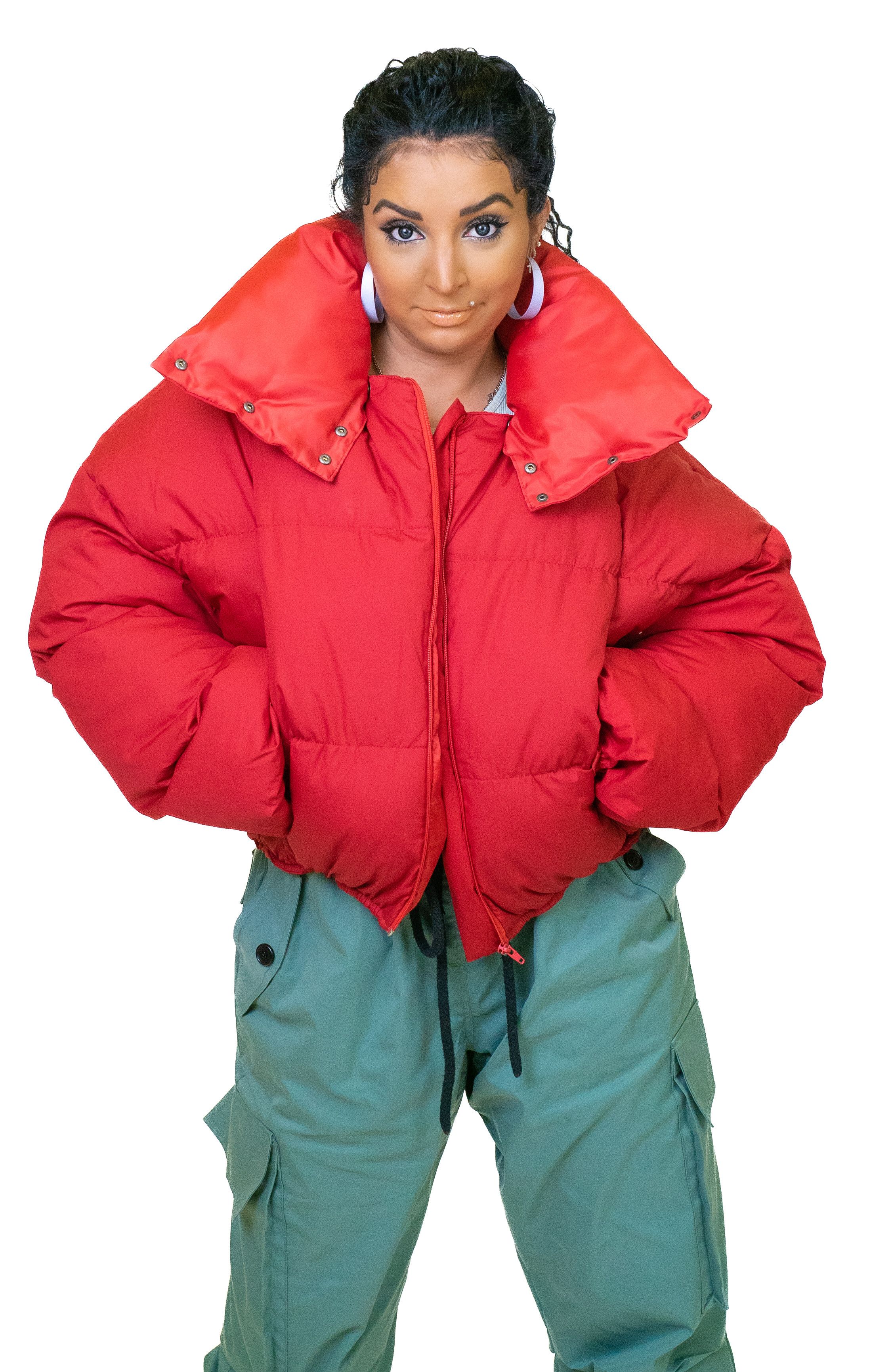 Rare Red Cropped Puffer Winter Jacket | Grailed