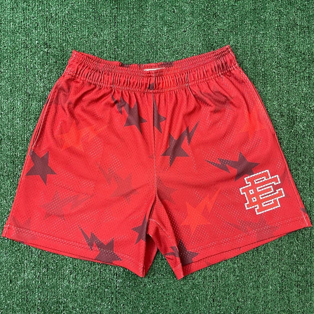 Bape × Eric Emanuel Eric Emanuel x Bape Mesh Shorts “STA Red” | Grailed