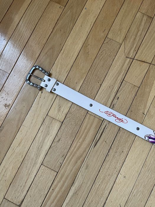 Vintage VINTAGE ED HARDY WHITE FLOWERS LEATHER BELT | Grailed