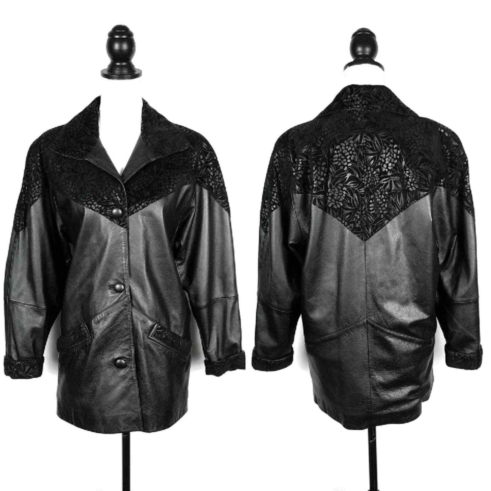 Velvet Vintage Fitz-Wright Black Genuine Leather & Floral Velvet Jacket ...