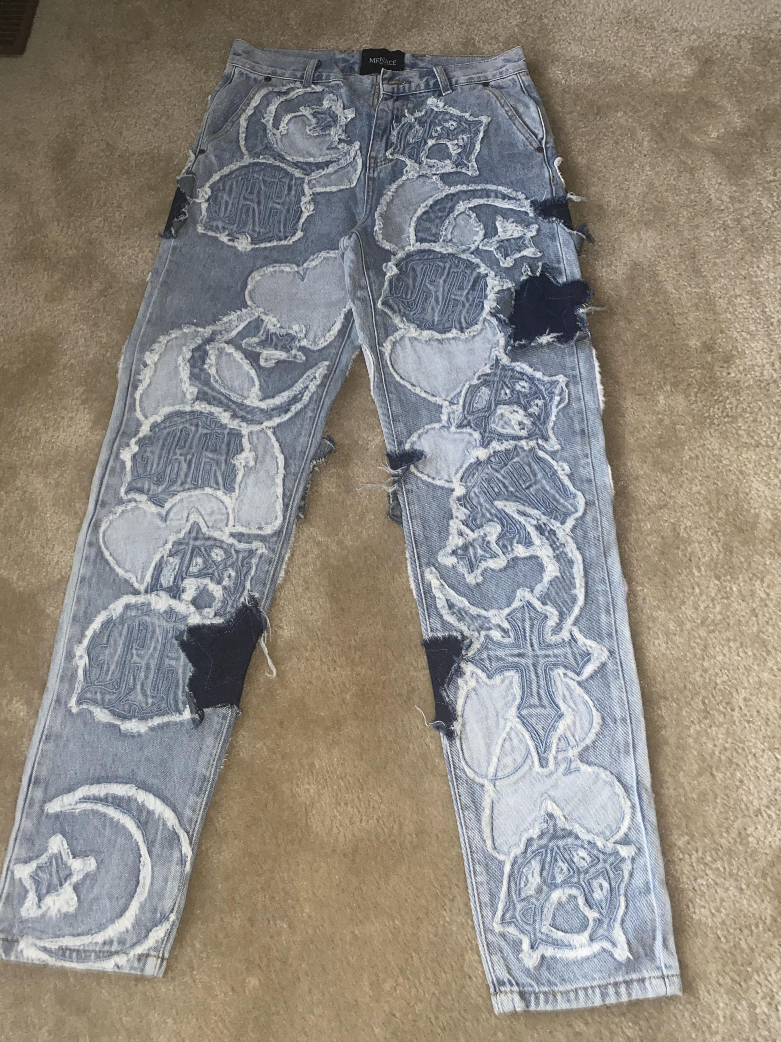 Menace MENACE ICONOGRAPHY DENIM PATCH WORK JEANS | Grailed