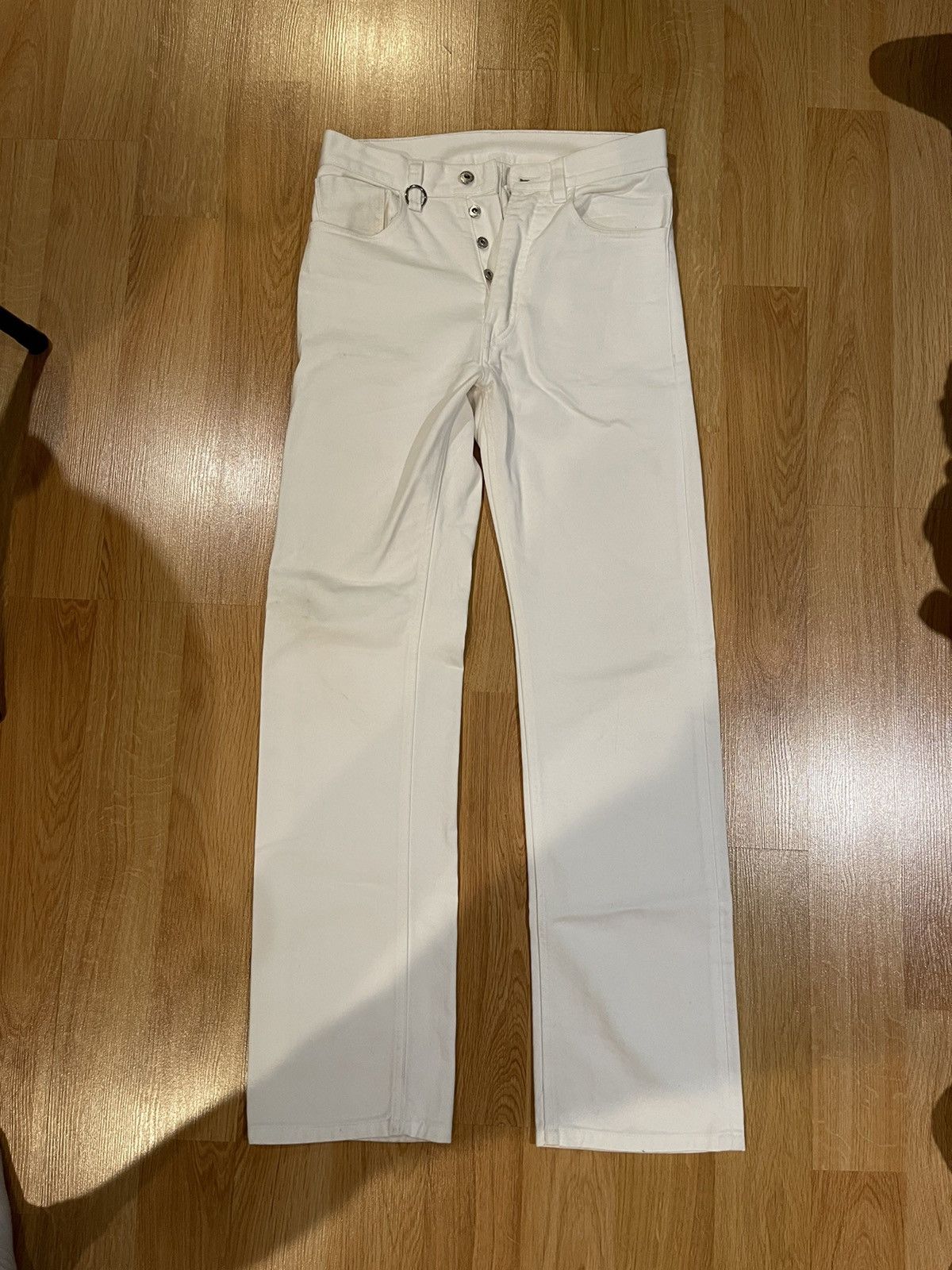 Random Identities Random identities white bootleg cut jeans | Grailed