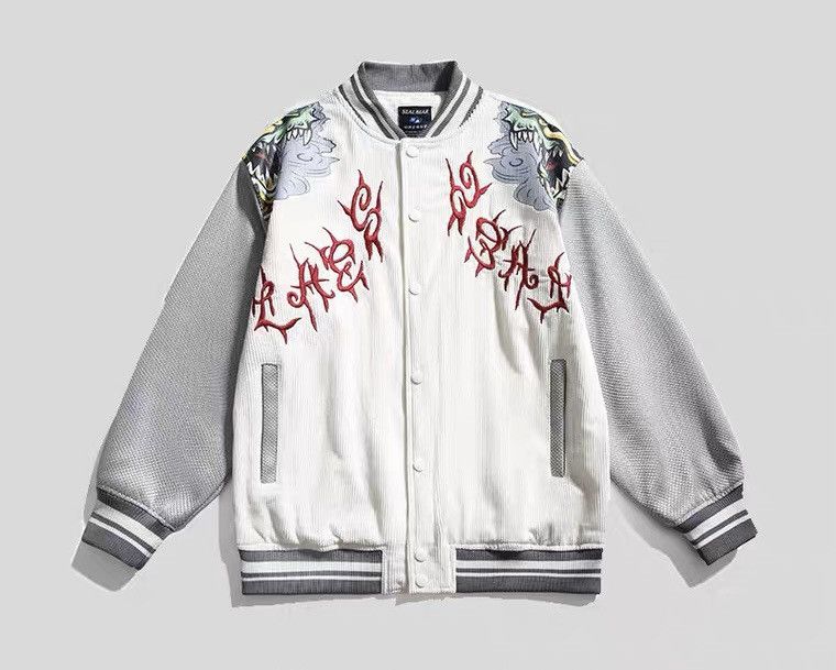 Japanese Brand × Varsity White Funky Bomber Jacket Varsity Jacket All ...