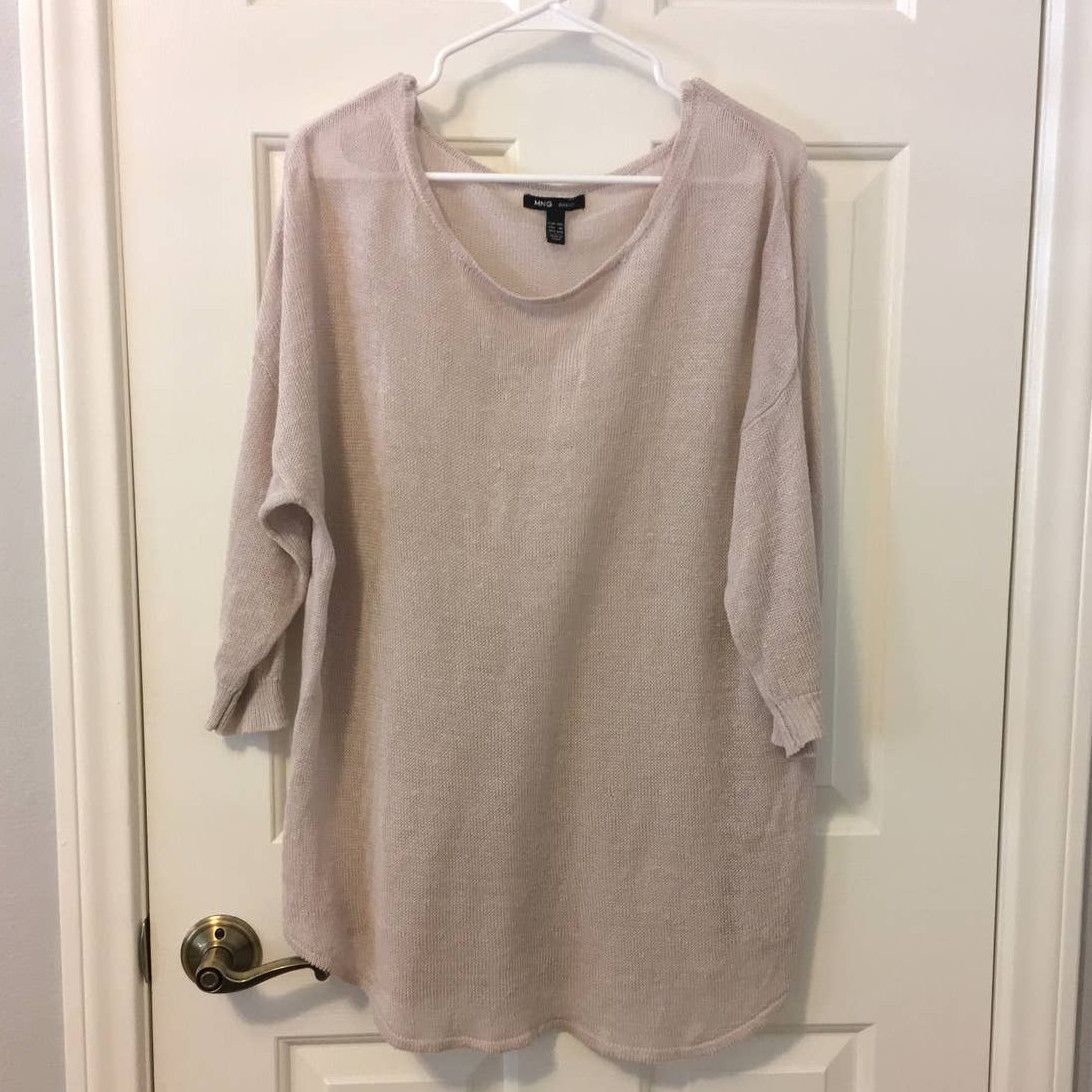 Mango Mango MNG Basic Pale Pink Sheer Oversize 3/4 Sleeve Sweater | Grailed