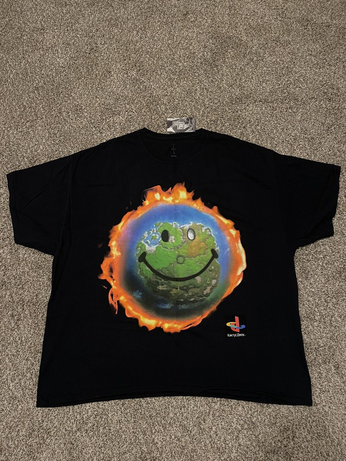 Travis Scott Travis Scott Cactus Jack Fortnite Burning World Black Tee ...
