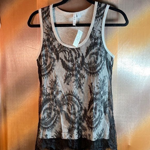 Designer Robbi & nikki grey wife beater with black lace overlay size ...