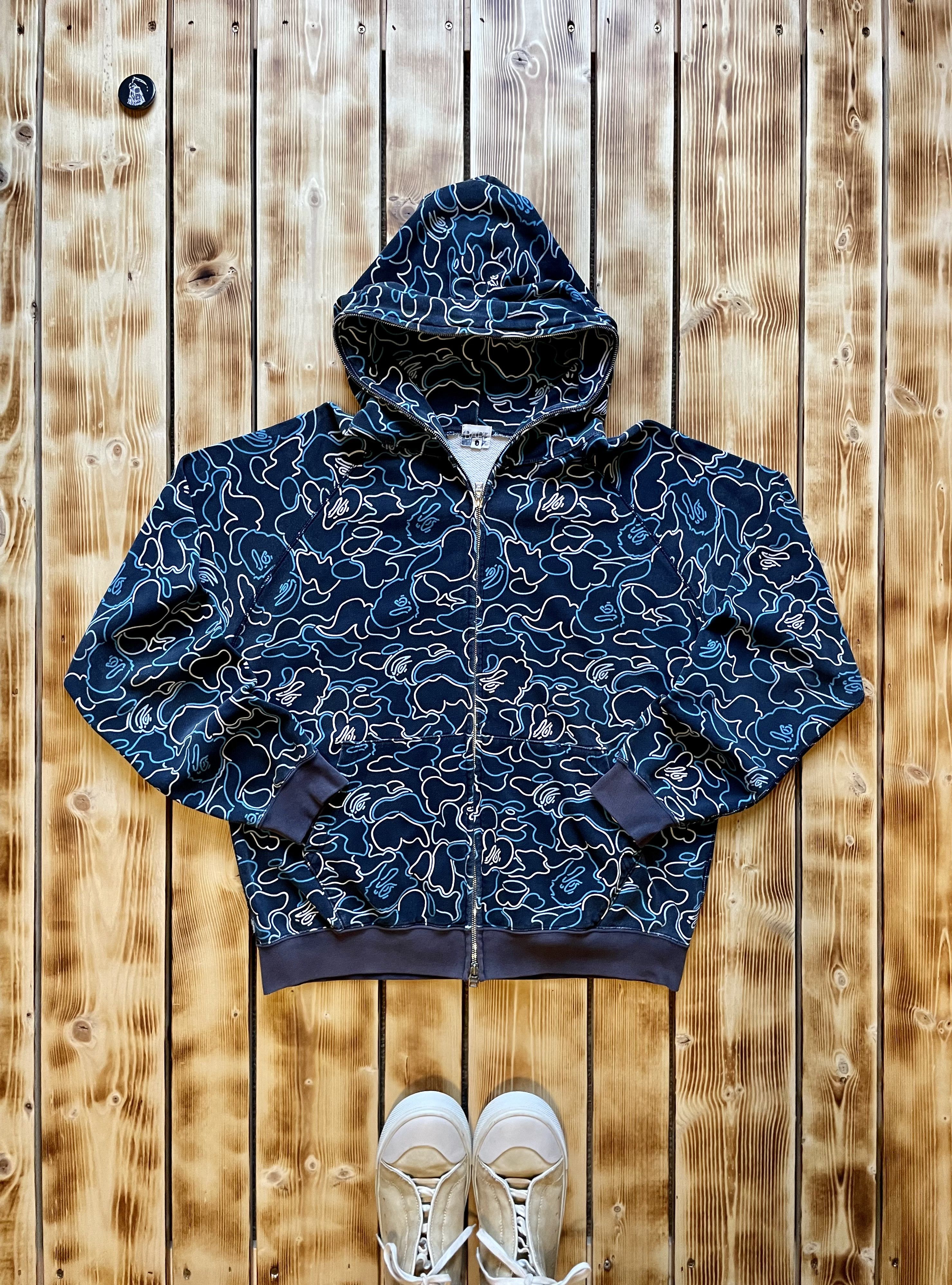 Bape Vintage A Bathing Ape Blue Neon Camo Full Zip Hoodie Y2K | Grailed