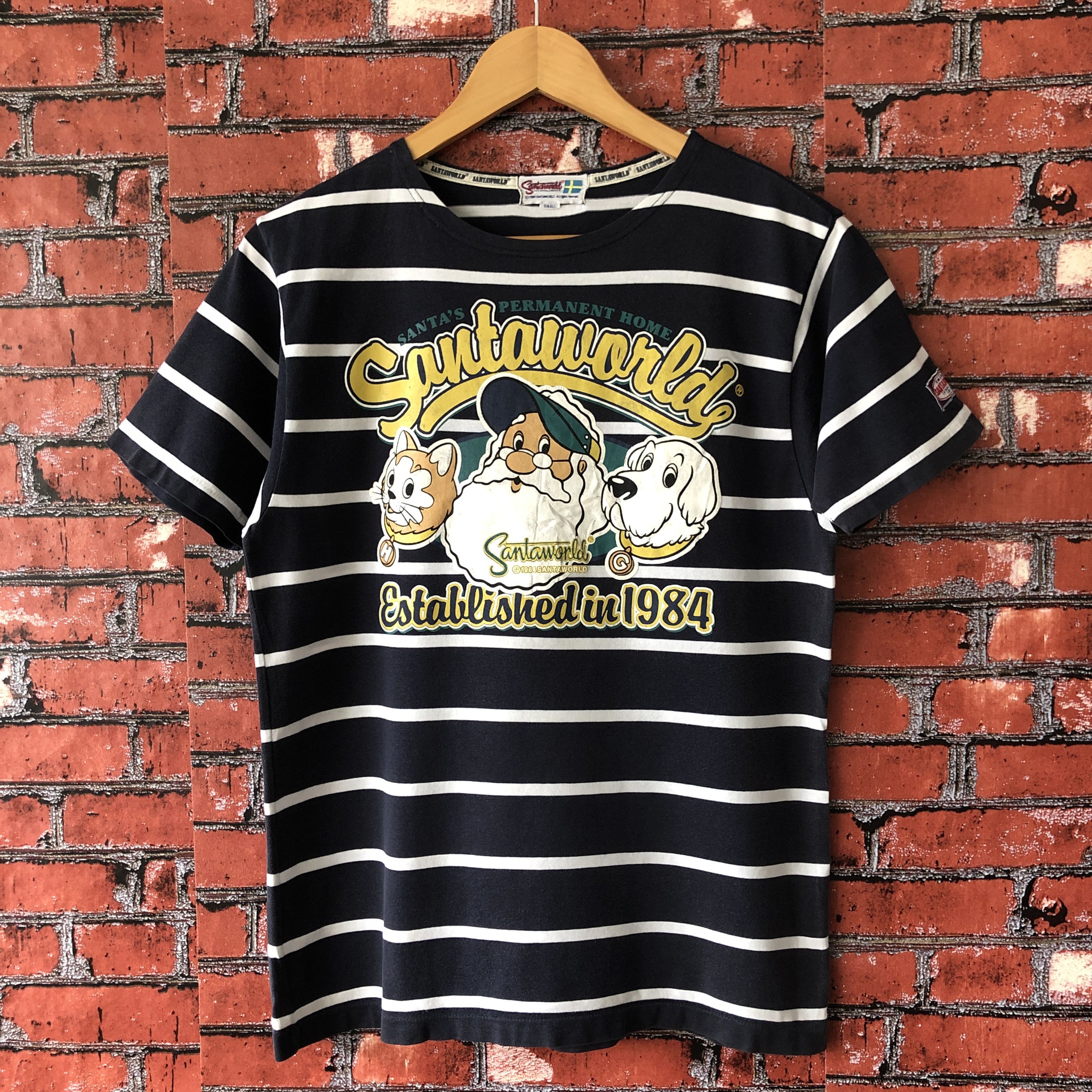 Vintage Vintage ©️ 1984 Santa World Sweden Blue Stripes Tee Shirt S ...