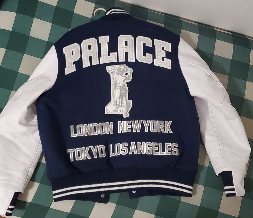 Palace Palace Greek Leather Varsity Jacket Blue | Grailed