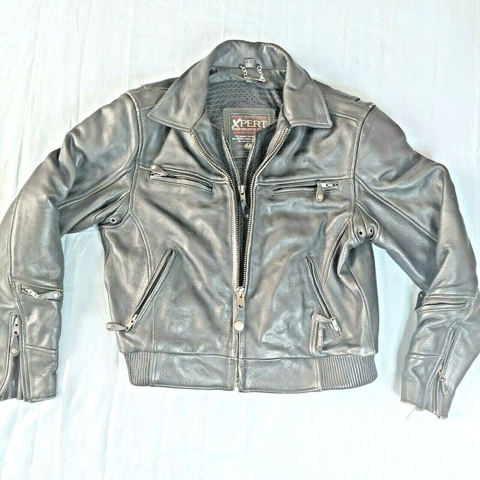 Vintage XPert Performance Gear Thick Leather Motorcycle Jacket SZ L ...