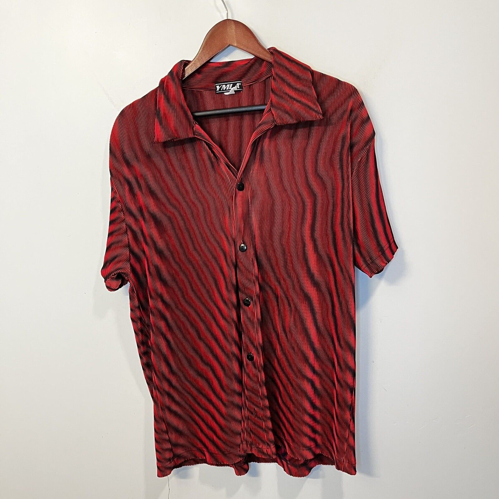 Vintage VTG YMLA Black Red Mesh L Short Sleeve Button Front Shirt | Grailed