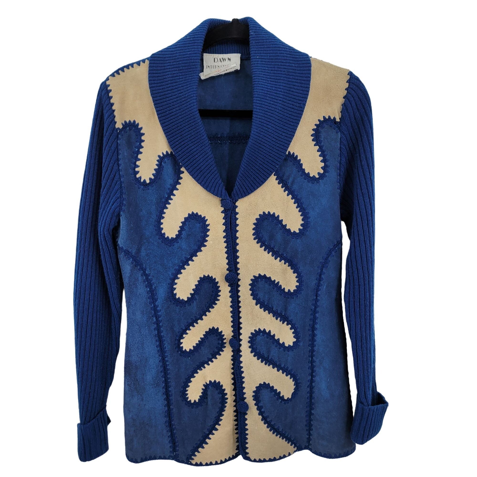 Vintage 70's Cardigan Leather Whimsical Western Crochet Patchwork | Grailed