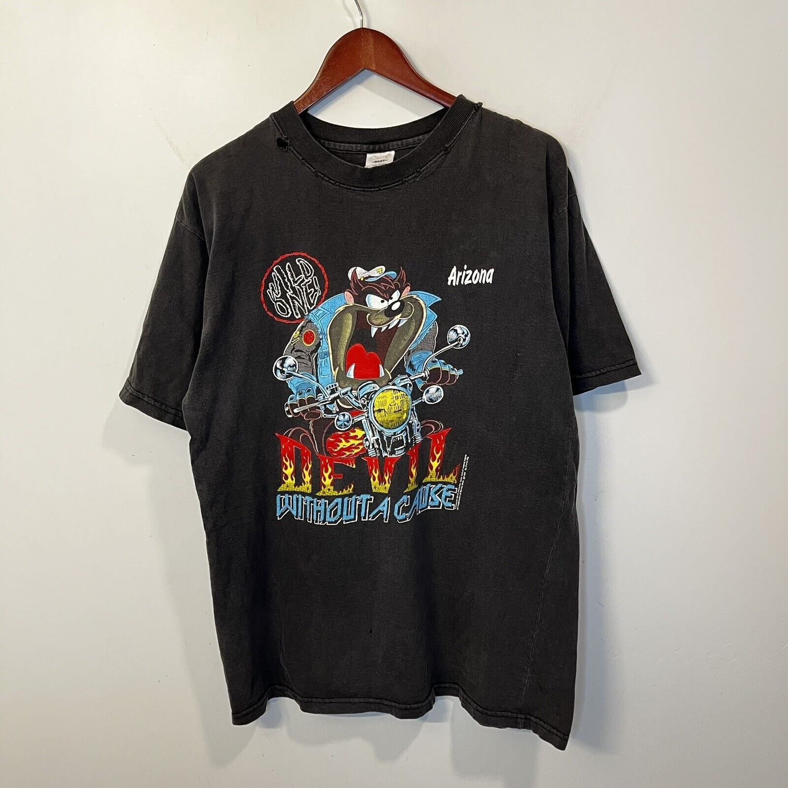 Vintage 90s Warner Bros TAZ Biker All Over Print 1993 3D T Shirt | Grailed