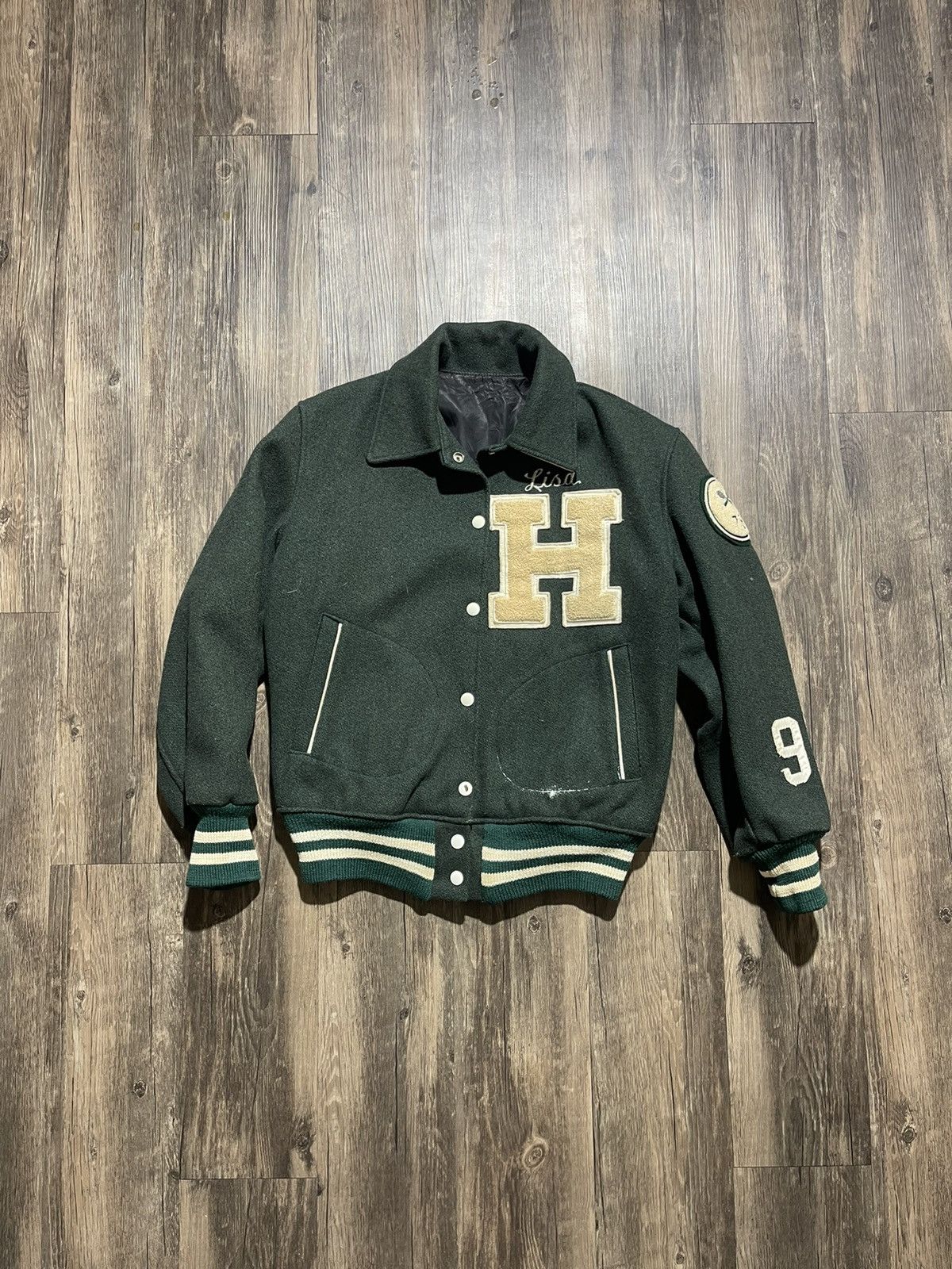 Vintage Vintage H Green And Tan Letterman Varsity Jacket Fits Size M ...