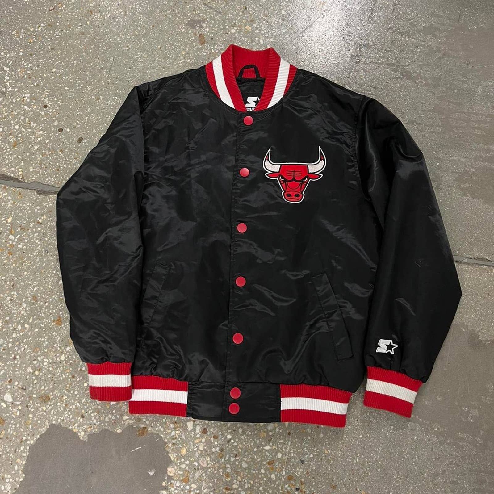 Starter Starter Chicago Bulls Black Label Satin Bomber Jacket Sz M ...