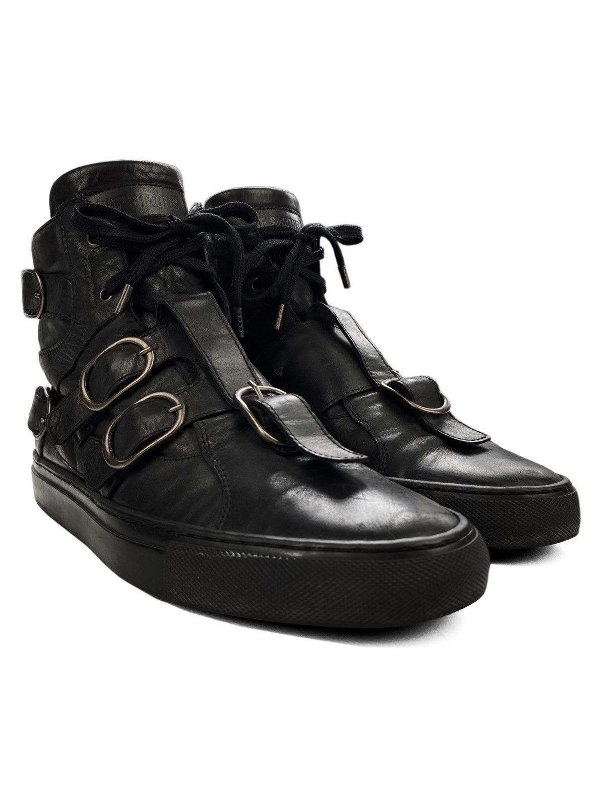 Raf Simons Raf Simons Leather Bondage Belted Black Hi-TopSneakers | Grailed