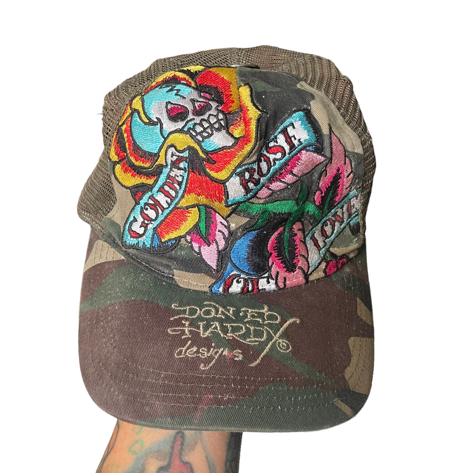 Ed Hardy Vintage y2k EdHardy Camo Trucker Hat Mesh Cap | Grailed