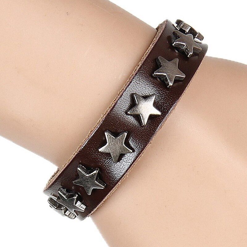 Leather × Leather Jacket × Streetwear Brown Color Star Spikes Rivet ...