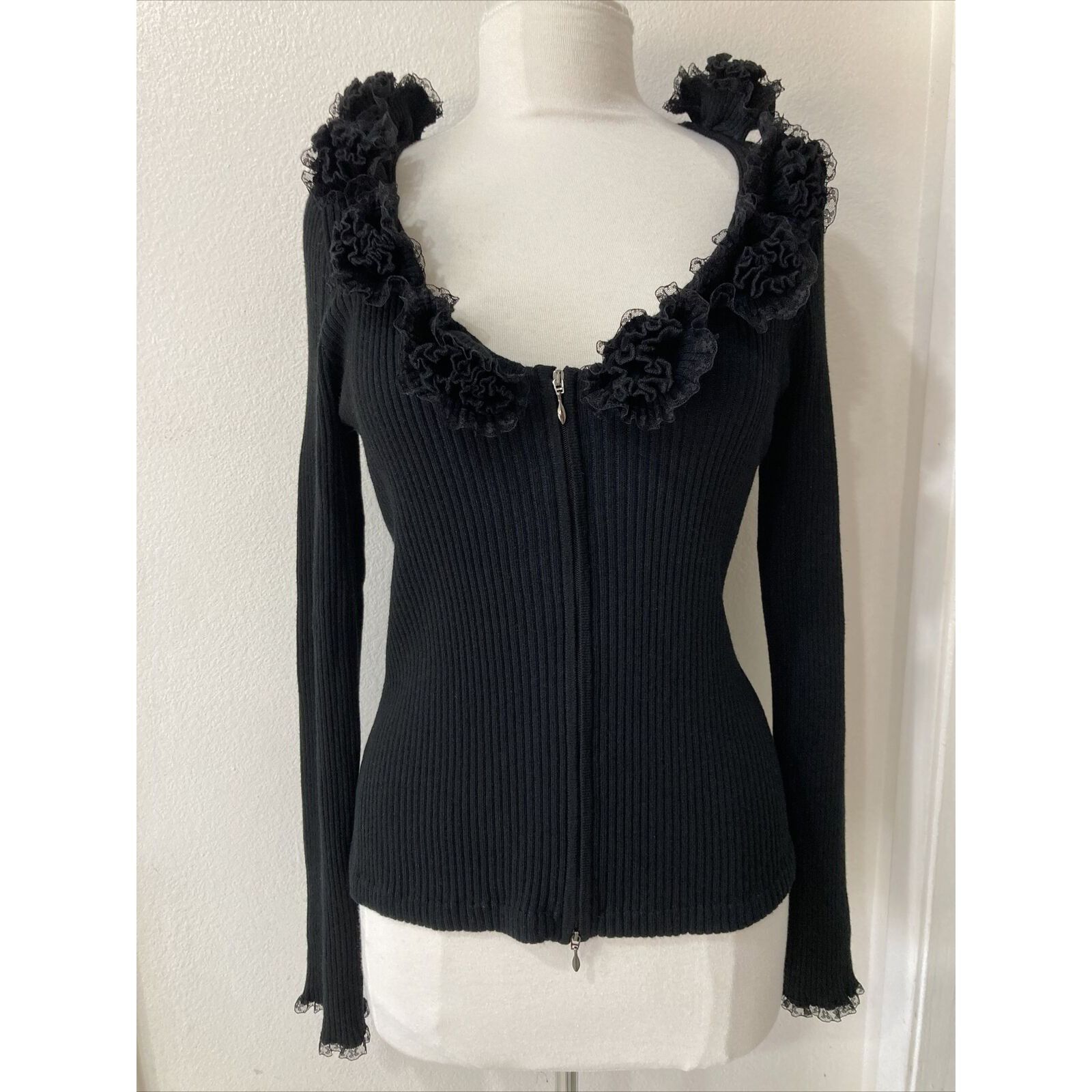 Ann Demeulemeester Anne Fontaine Blk 44 ribbed double zip front sweater ...