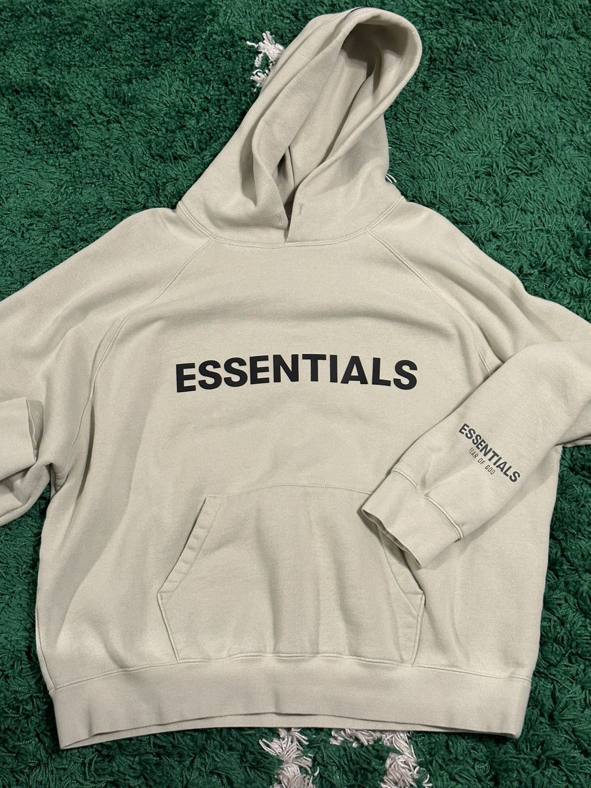 Pacsun Fear Of God Essentials Applique Logo Hoodie Moss | Grailed
