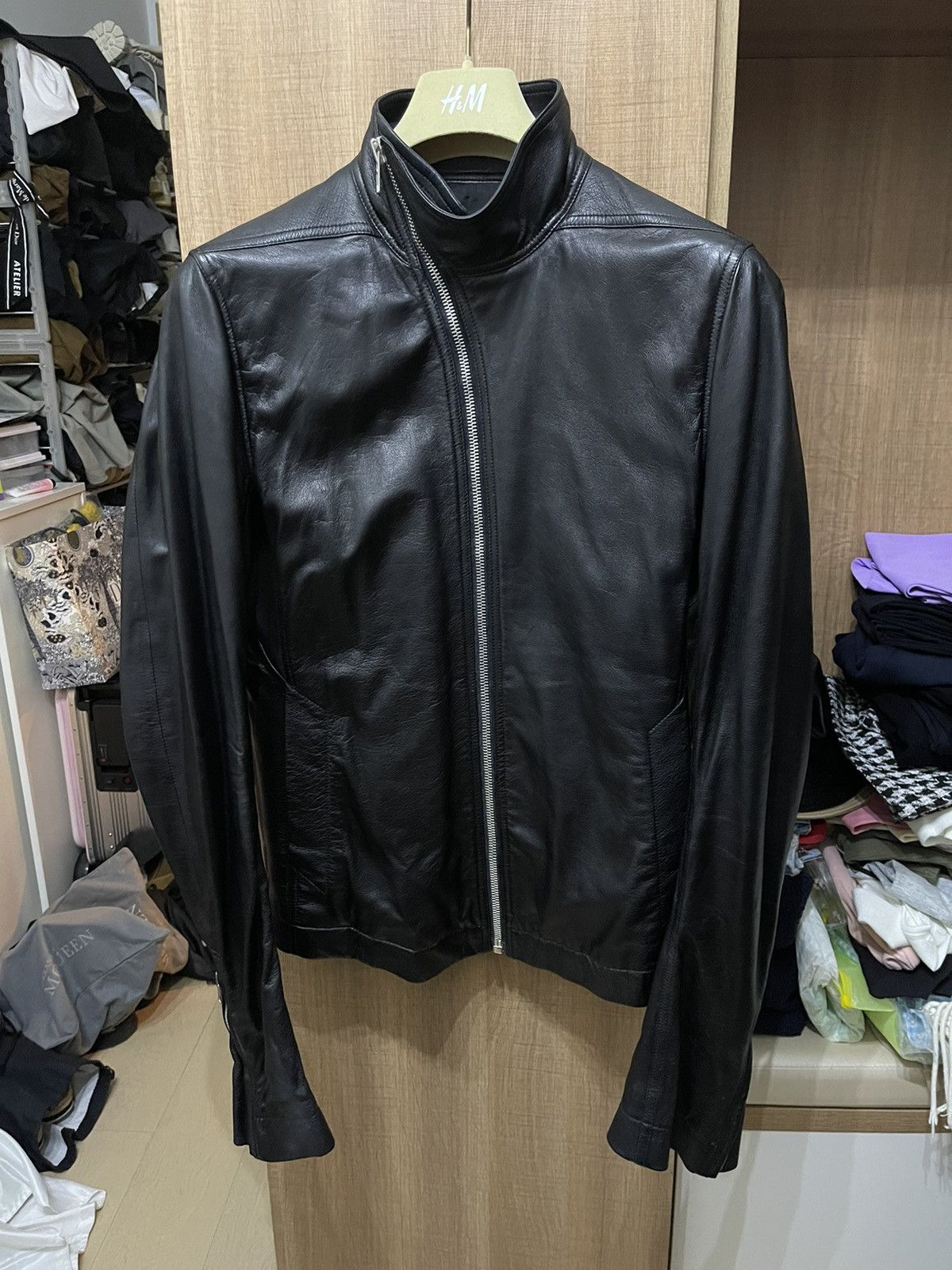 Rick Owens Rick owens black leather mollino biker jacket | Grailed