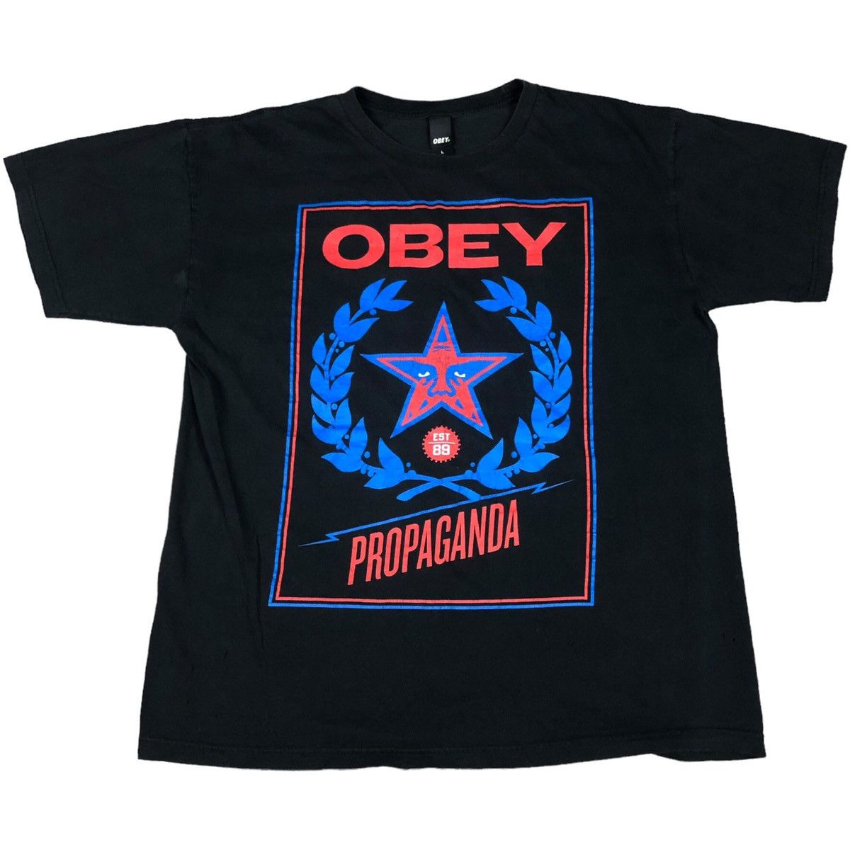 Obey × Tee Shirt OBEY Propaganda Spell Out Logo Black Shirt Adult Size ...