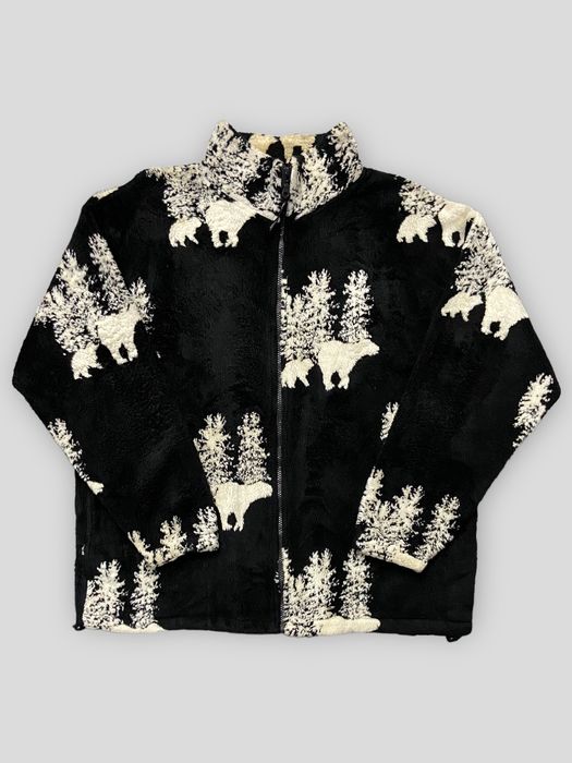 Vintage Vintage Black Mountain Jacquard Bear Printed Fleece Jacket ...