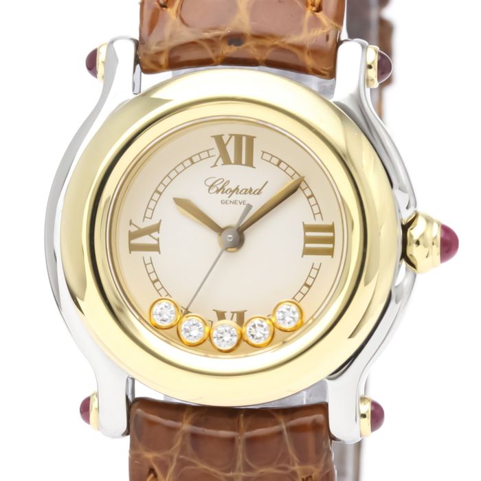Chopard Polished CHOPARD Happy Sport Diamond 18K Gold Steel Watch 27/ ...