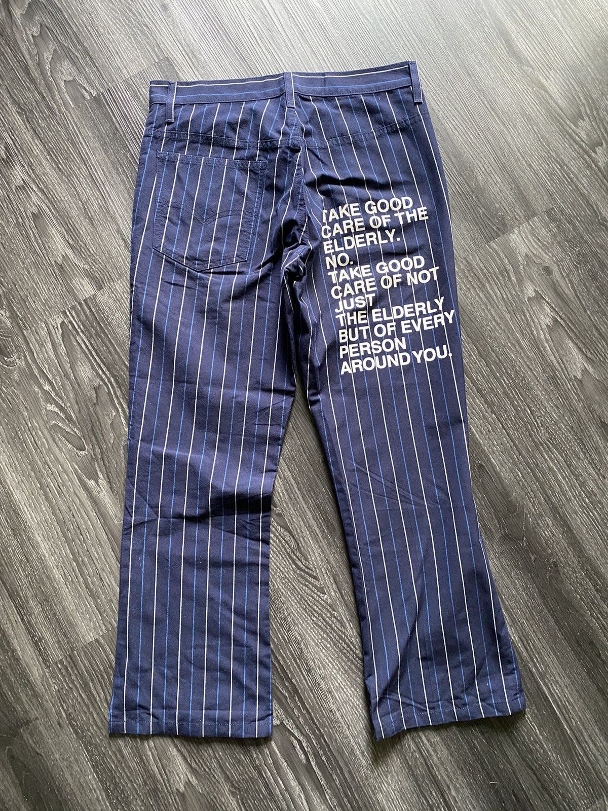 Junya Watanabe SS02 Pinstripe Poem Pants | Grailed