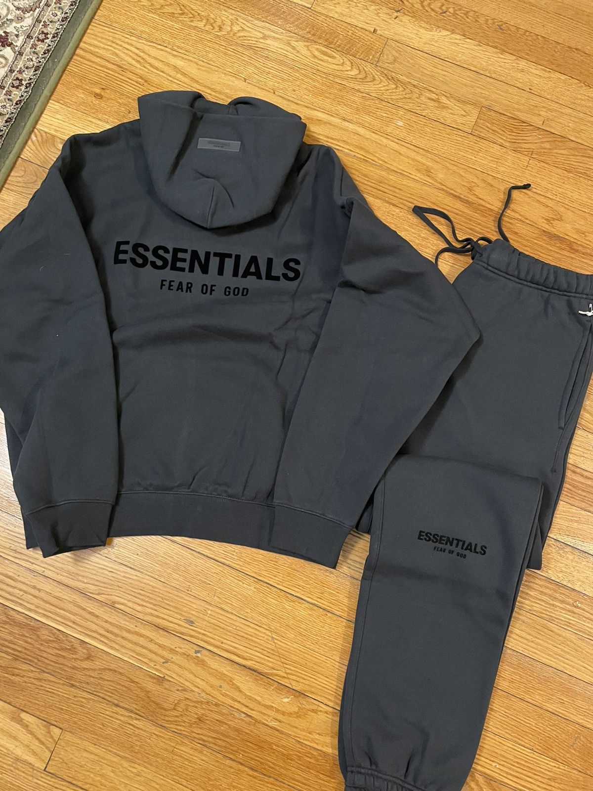 Fear of God Fear of god essentials sweatsuit black hoodie + pants medium | Grailed