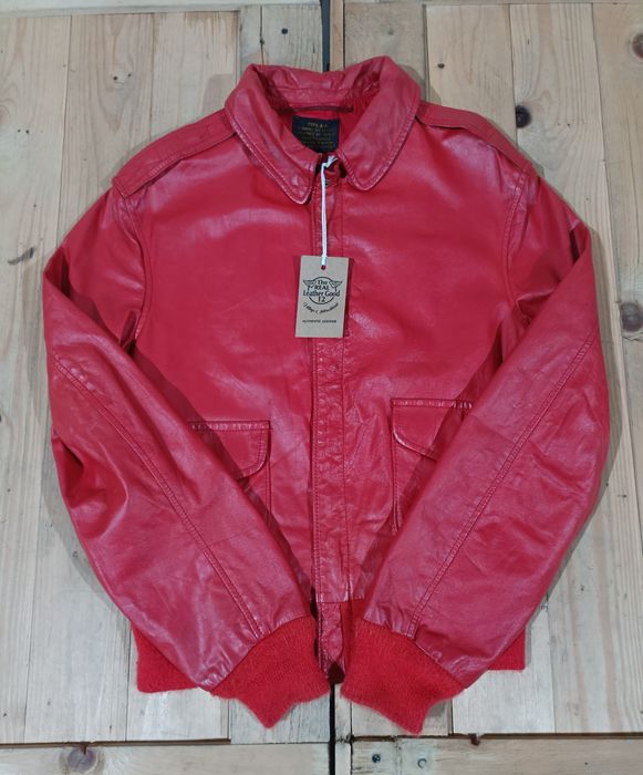 Avirex AVIREX LIMITED NEW YORK LEATHER TYPE A2 RED FLIGHT JACKET | Grailed