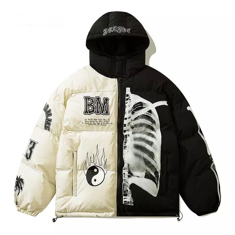 Streetwear Skeleton Print Padded Puffer Jacket | Grailed