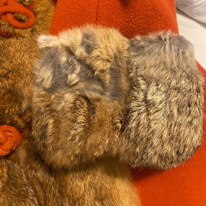 Vintage RARE 1970s Colbert-Volk brick red orange wool real fur lined ...