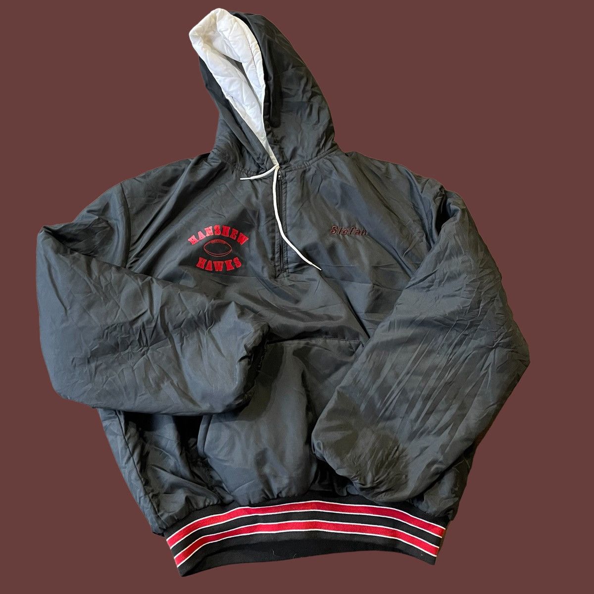 Streetwear × Varsity Jacket × Vintage 90s Hanshew Hawks Nylon Varsity ...