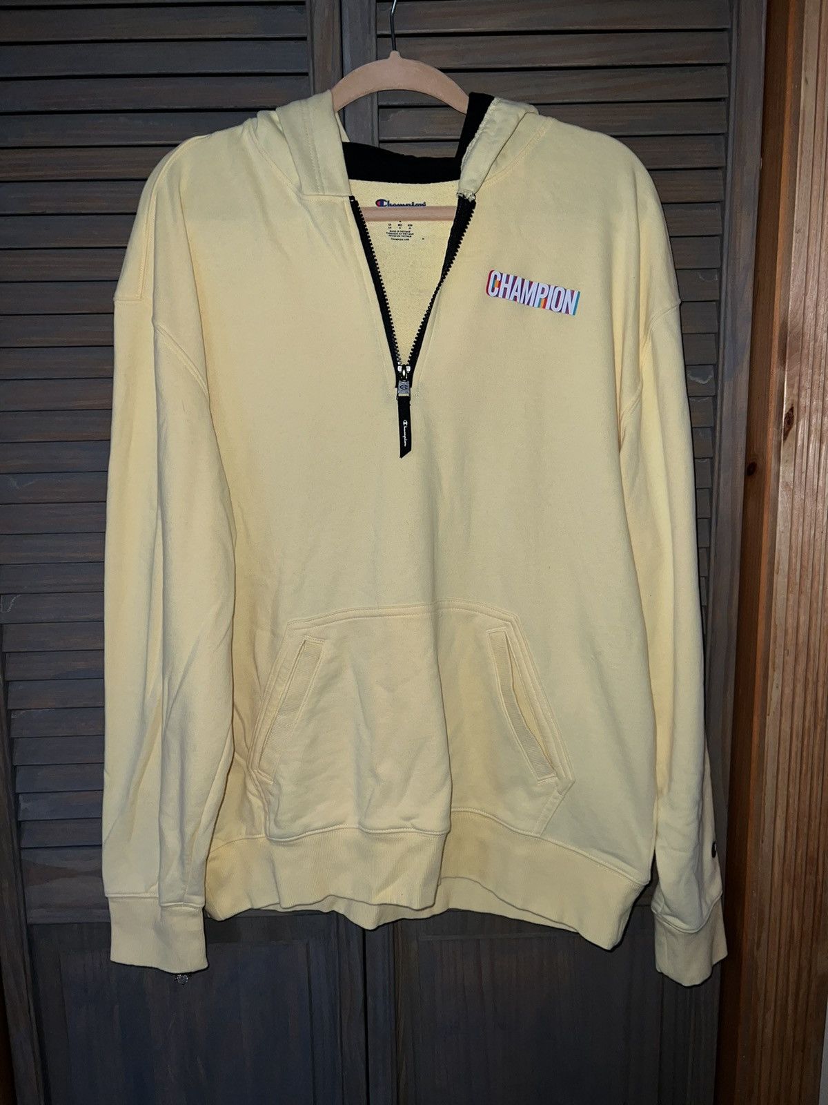 Champion Butter Yellow Champion Quarter Zip With Hood | Grailed