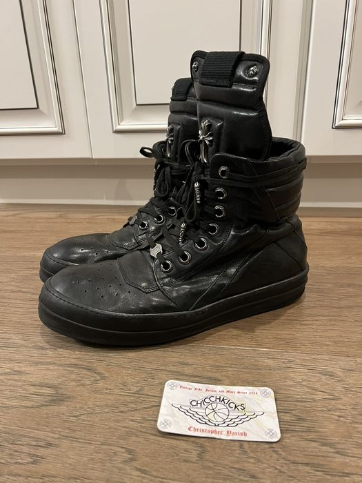 Rick Owens Chrome Hearts Rick Owens Black Leather Geobasket Sneaker 44 ...
