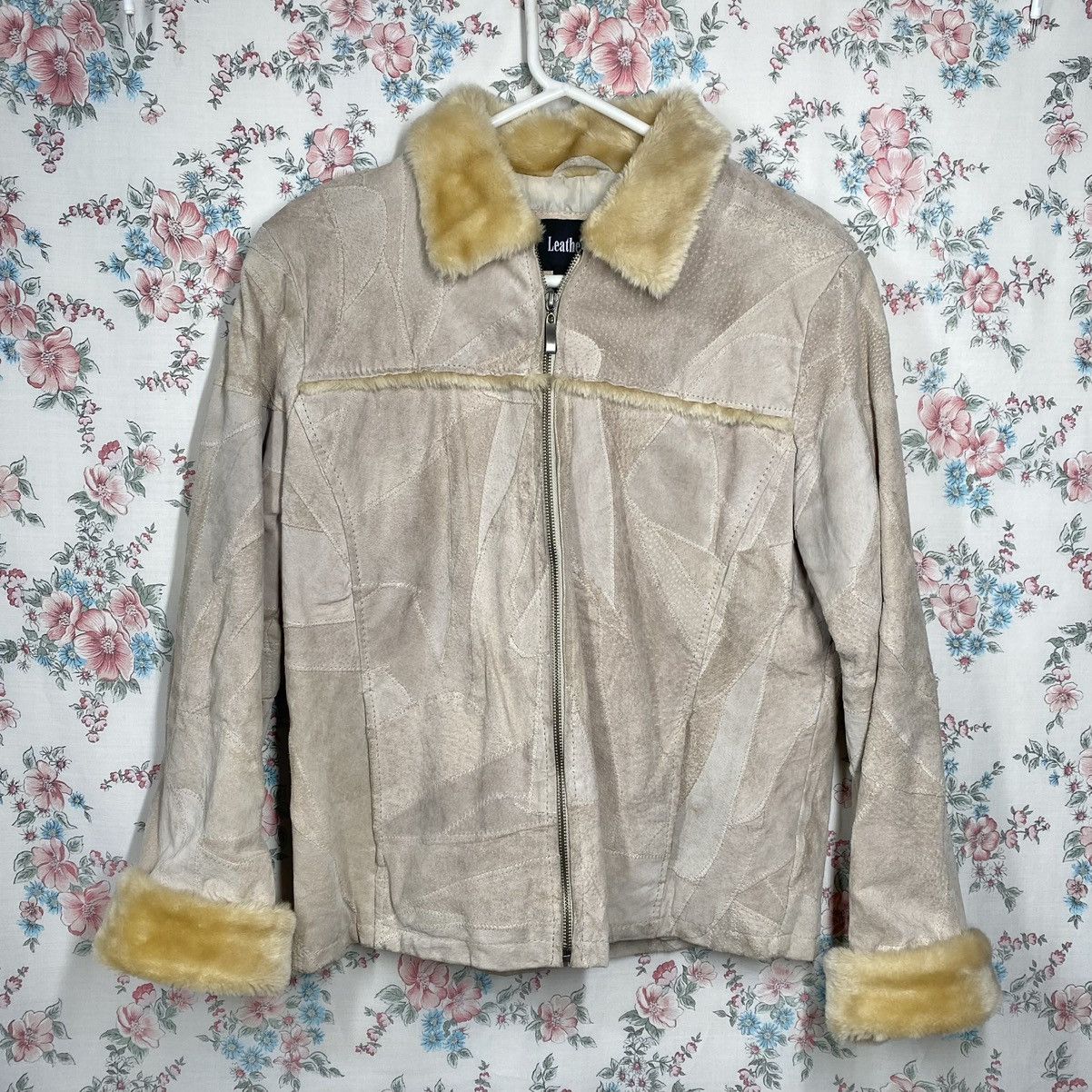 Vintage Y2k tan sherpa suede patchwork leather jacket | Grailed