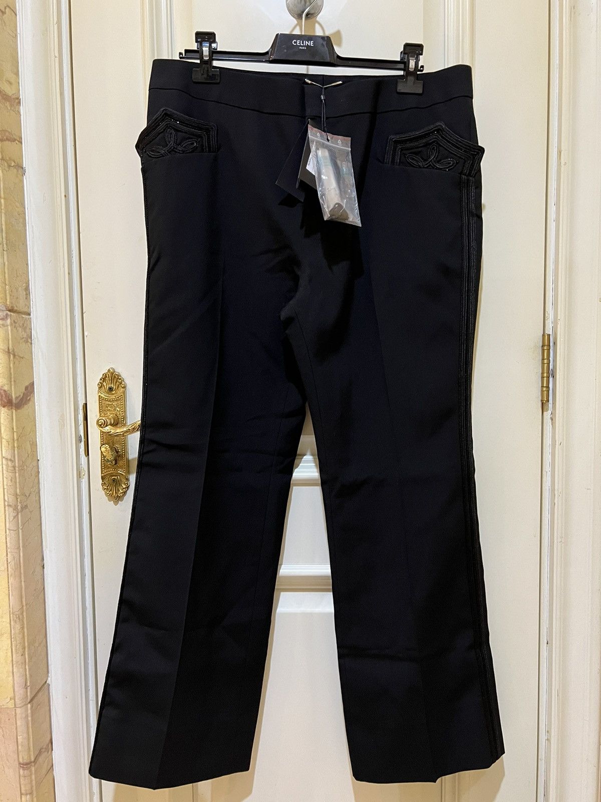 Saint Laurent Paris Grail-SS19 runaway pentalon brode toile Flared ...