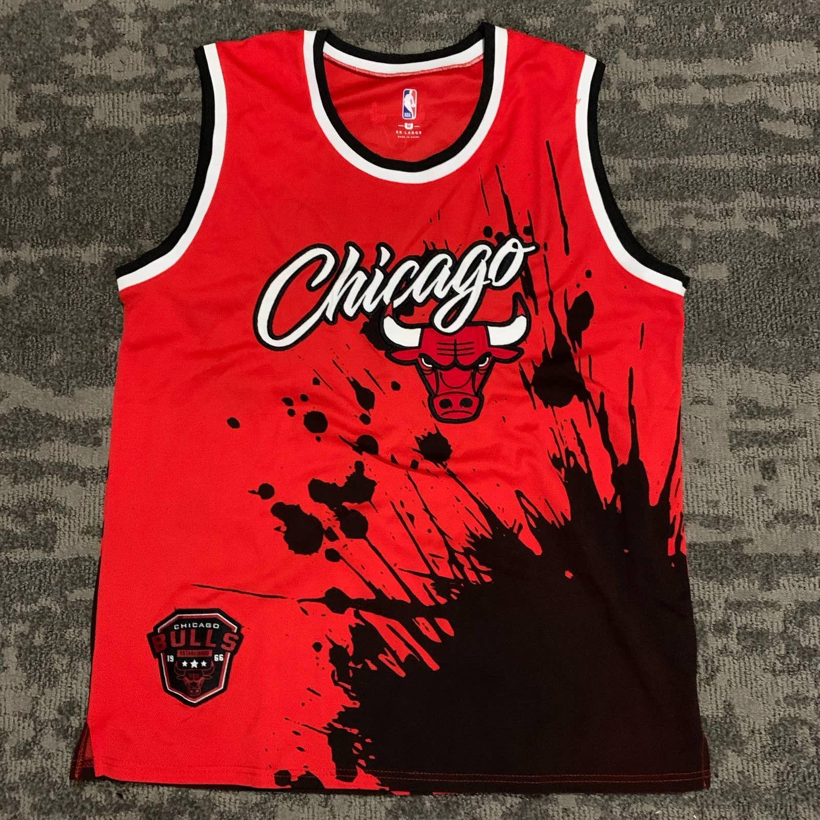 NBA Chicago Bulls 1966 Jersey Red Splattered Black Polyester | Grailed