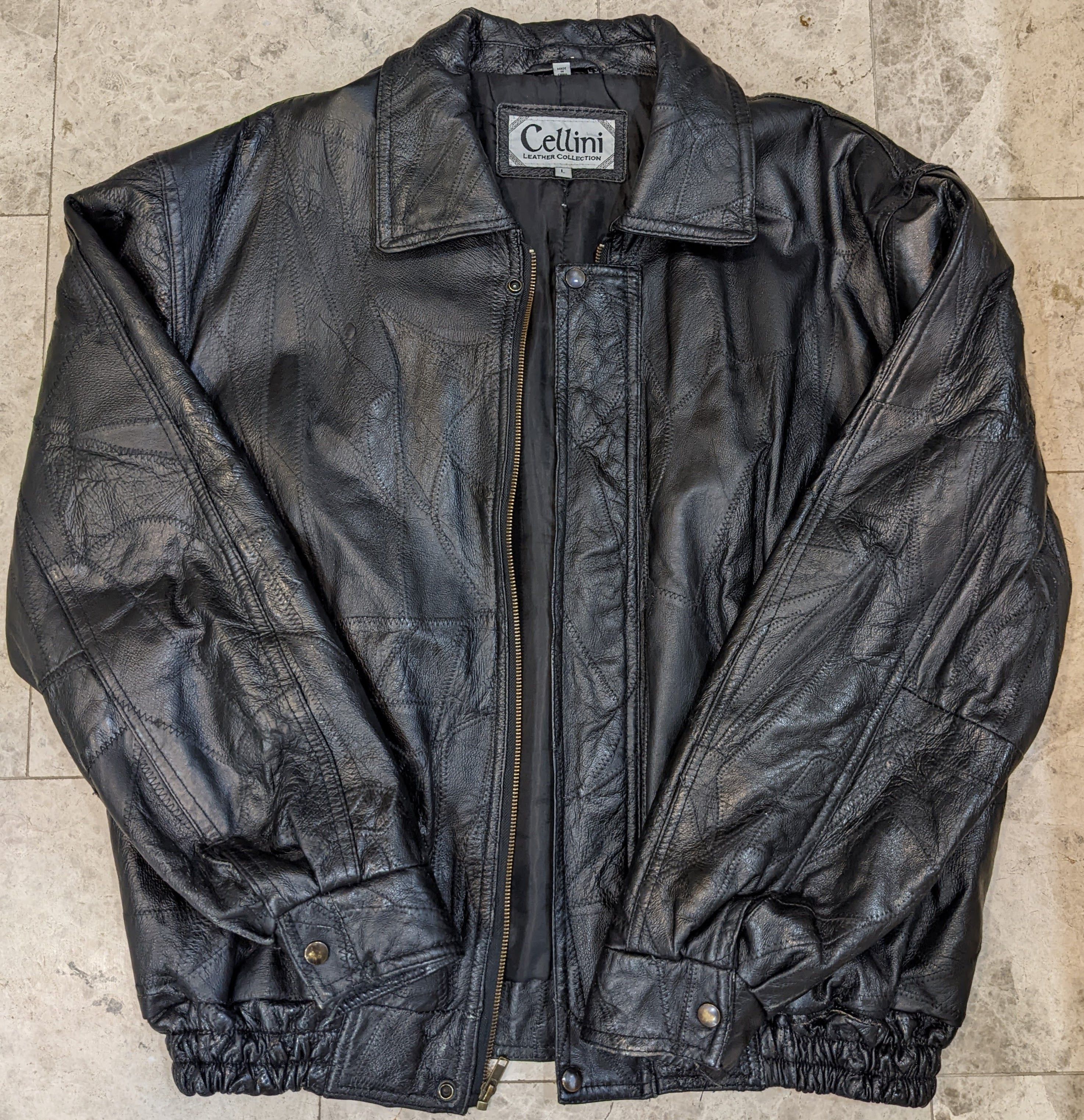 Vintage Genuine Leather Patchwork Bomber Jacket Asymmetrical Pattern ...