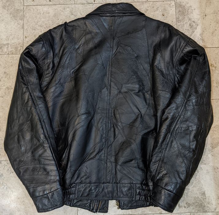 Vintage Genuine Leather Patchwork Bomber Jacket Asymmetrical Pattern ...