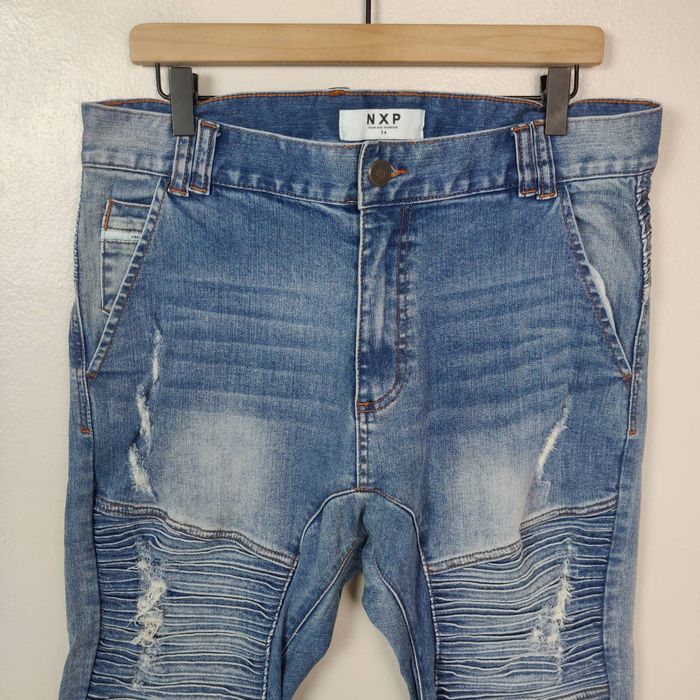 Other Nena x Pasadena NXP Jeans 34 Blue Tapered Moto Distressed | Grailed